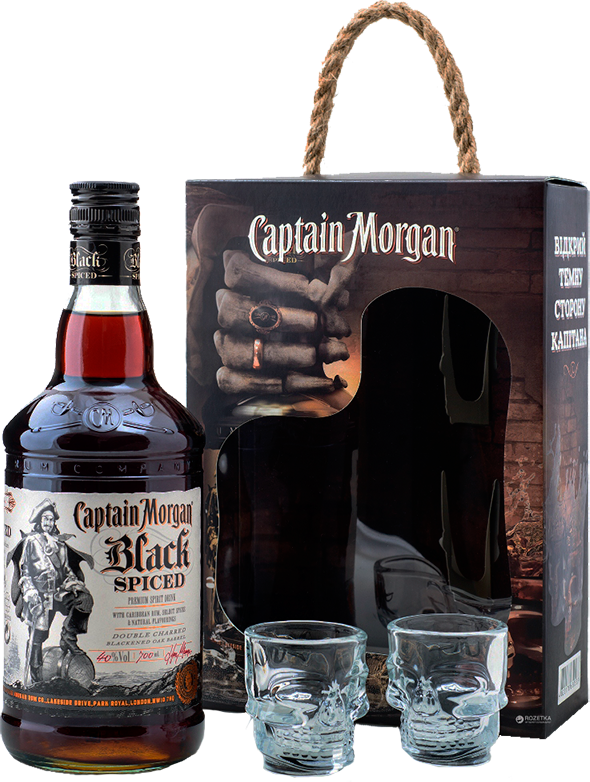 Ром Captain Morgan, Black Spiced, with 2 glasses in gift box, 0.7 л ...