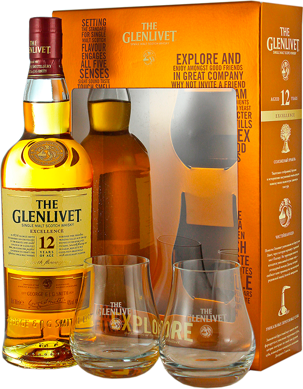 Виски The Glenlivet 12 years old, in gift box with 2 glasses, 0.7 л ...